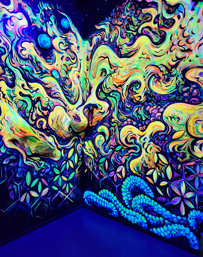 A psychedelic explosion of color that makes you wonder if the walls are melting or if your mind is simply expanding.