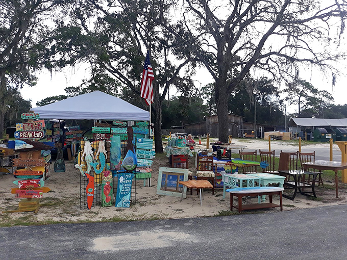 The outdoor furniture section transforms sandy ground into impromptu living rooms, where every piece has a story.