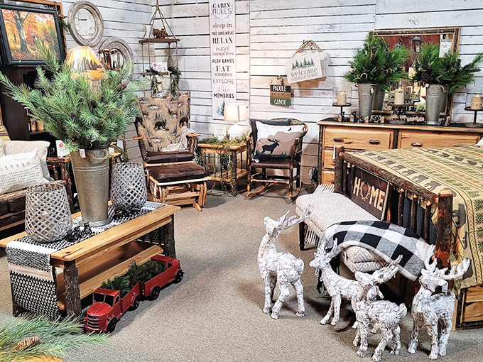 Rustic meets refined in this home d&eacute;cor section where cabin-chic furniture and whimsical woodland creatures create the Pennsylvania getaway you've been dreaming about.