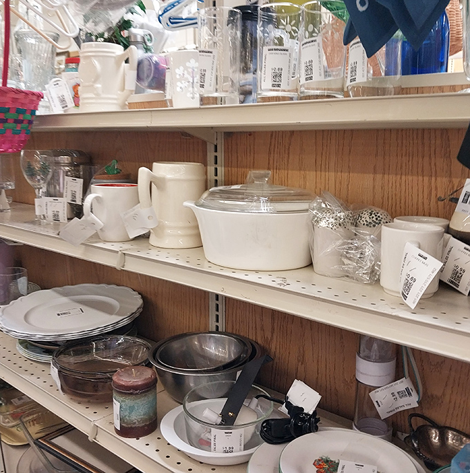 Kitchen nostalgia abounds in the housewares section, where your grandmother's favorite casserole dish awaits its second act in your culinary productions.