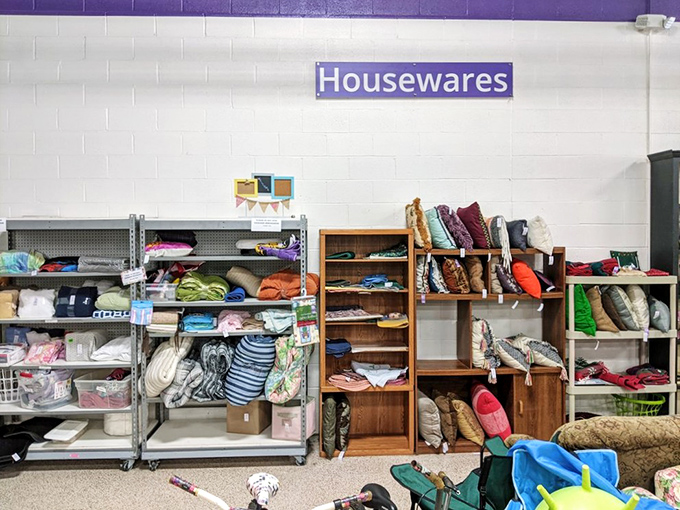 The housewares section: where your grandmother's forgotten kitchen gadgets find new purpose and vintage blankets await their second act.