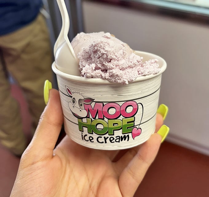 That perfect scoop of pink deliciousness in a branded cup&mdash;proof that sometimes the simplest pleasures are the most profound.