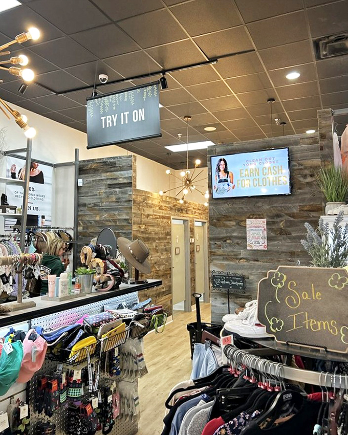 "Try It On" isn't just a suggestion, it's practically a dare. The stone accent wall and thoughtful displays elevate this beyond typical secondhand shopping.