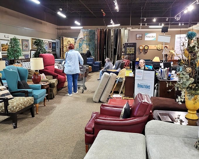 Furniture arranged with the care of a museum curator. That burgundy leather chair isn't just pre-loved&mdash;it's been on a journey and has stories to tell.