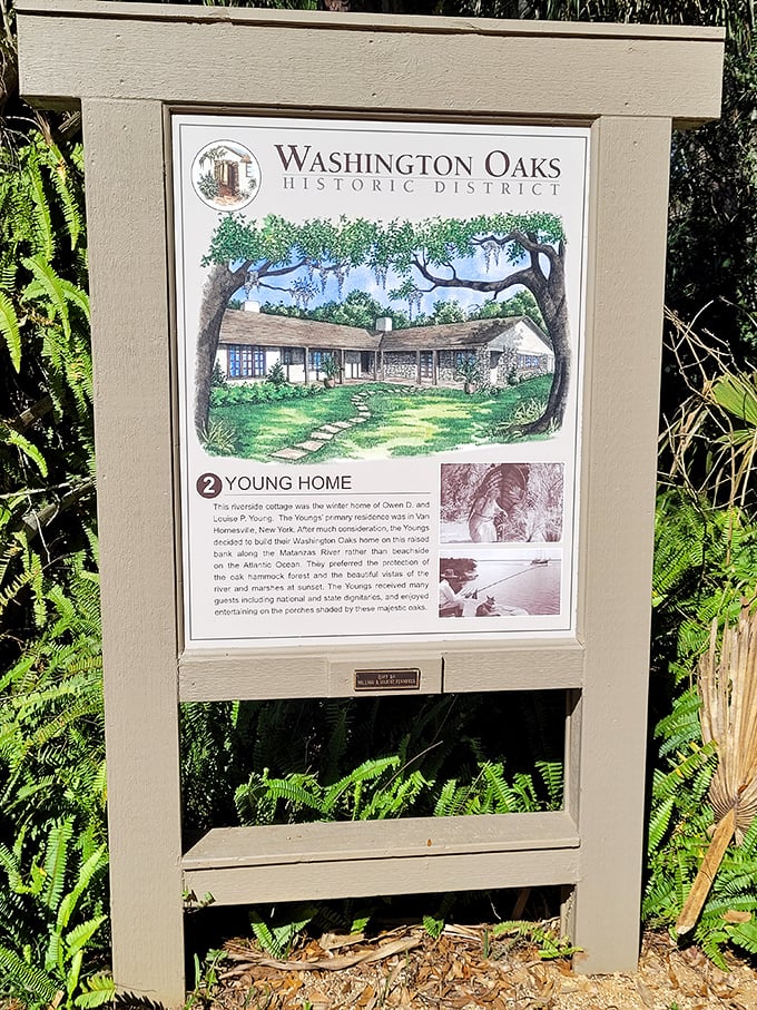 History takes root: This informational sign reveals the park's fascinating past as a private estate before becoming a public treasure.
