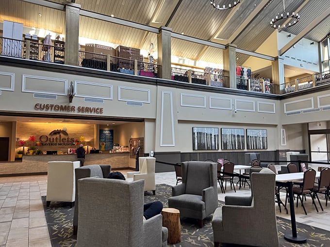 The customer service lounge offers a civilized retreat when shopping companions need "just five more minutes" in their favorite store. 