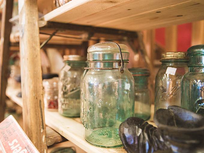 These blue-green vintage Mason jars aren't just containers&mdash;they're time capsules of American kitchens past. Grandma would approve of this collection.