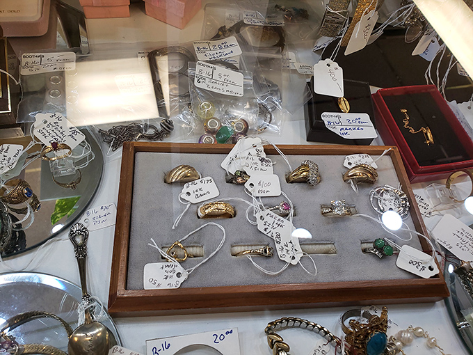 Glittering possibilities under glass &ndash; vintage rings and jewelry that have adorned generations of hands. Each piece tells a silent story.