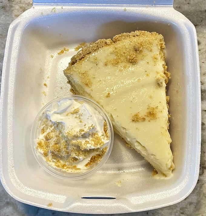 The star of the show: key lime pie with that perfect balance of tart and sweet, nestled in a graham cracker crust that dreams are made of.
