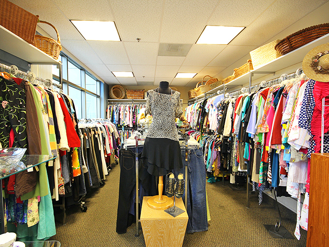 Color-coded clothing racks make browsing a breeze. That perfect summer blouse or winter sweater is waiting to be discovered.