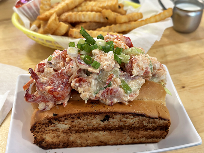 The legendary lobster roll in all its glory&mdash;chunks of sweet meat cradled in buttery brioche, making landlocked Ohio feel positively coastal.