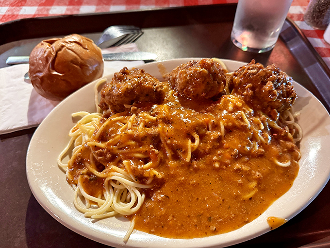 These meatballs aren't trying to be fancy&mdash;they're just doing what Italian grandmothers have known for centuries: smothering pasta in rich sauce creates happiness on a plate.