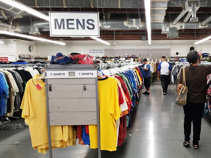 The men's section proves that one person's closet cleanout becomes another's wardrobe goldmine waiting to happen.
