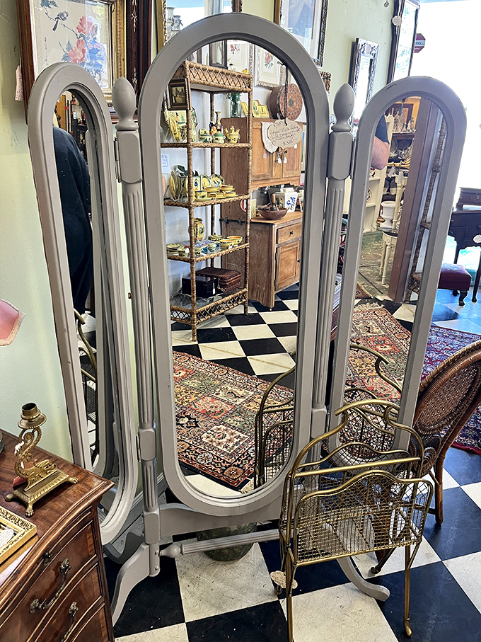 This elegant three-panel mirror doesn't just reflect your image &ndash; it reflects an era when getting dressed was an event worth three perspectives.