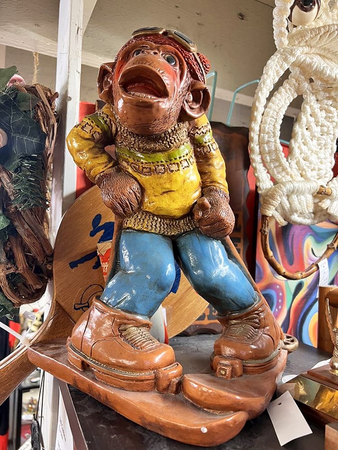 This expressive monkey figurine looks like he just spotted the price tag on something he really wants. We've all been there, buddy.