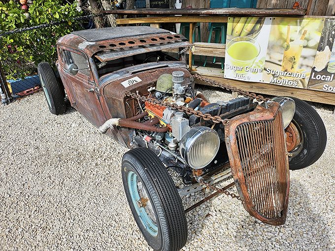This isn't just any old hot rod &ndash; it's the perfect rusty counterpoint to Betsy's shiny exoskeleton, a marriage of vintage Americana and marine biology.