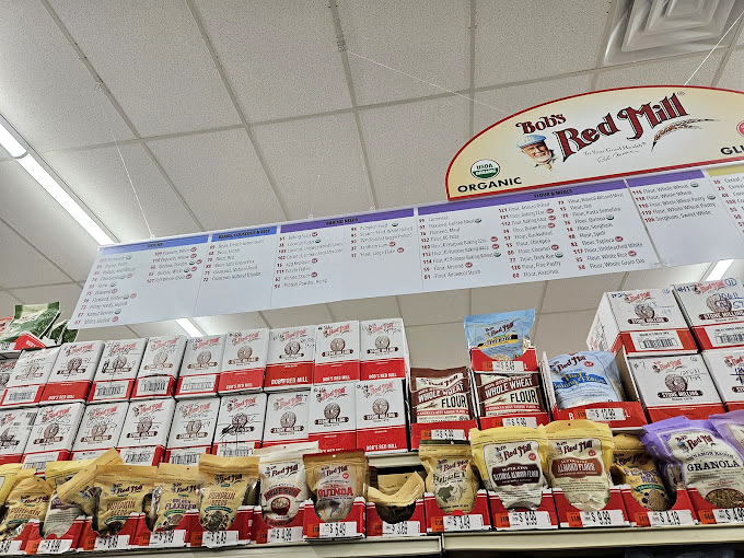 Bob's Red Mill display – where health food meets bargain hunting, proving nutritional virtue doesn't require financial sacrifice.
