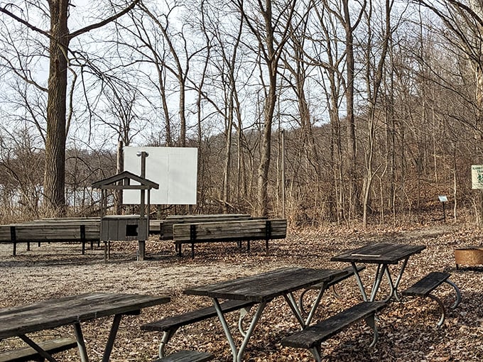 Rustic picnic area waiting for families to create memories. The original outdoor dining experience, no reservations required.