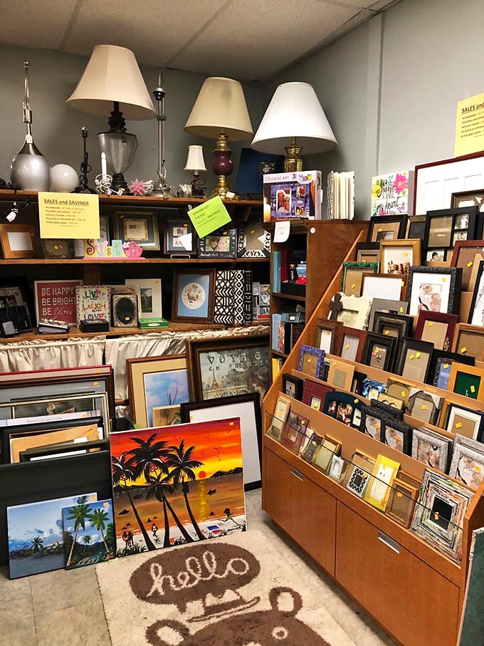 The art section: where someone else's "not quite right for our living room" becomes your conversation piece for years to come.