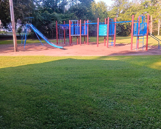 Playground equipment where kids burn energy while parents contemplate how these colorful jungle gyms have evolved since the metal death traps of our youth.