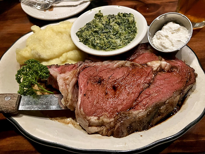 This isn't just prime rib&mdash;it's a masterclass in meat, accompanied by creamed spinach that could convert any vegetable skeptic.