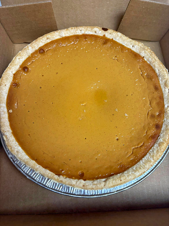 Golden pumpkin pie perfection &ndash; the kind that makes you wonder if your grandmother has been secretly moonlighting here.