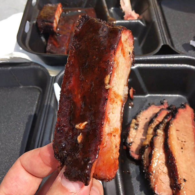 Behold the holy grail of barbecue: ribs with that perfect pink smoke ring and bark so beautiful it could make a Texas pitmaster weep with joy.