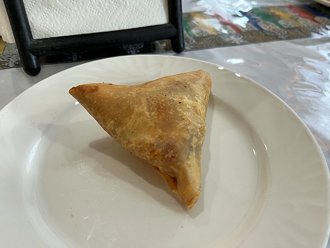 This golden-brown samosa isn't just an appetizer—it's the opening act of a flavor concert, crispy on the outside with a savory secret within.