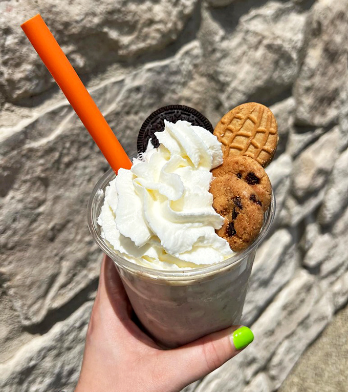 Cookie-topped milkshake perfection that makes you wonder why we ever bothered inventing molecular gastronomy when this exists.