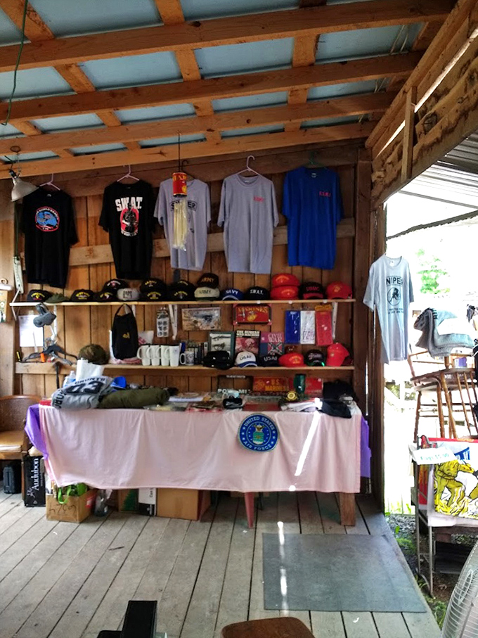 Military and law enforcement memorabilia on display. The perfect spot to find that SWAT hat you never knew you needed.