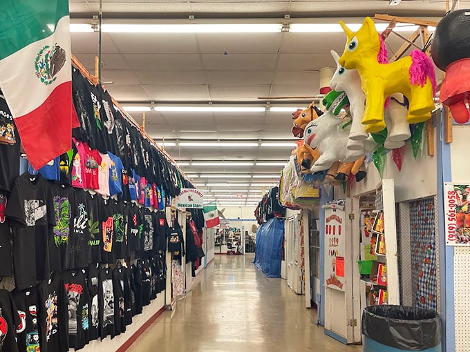Where Mexican pride meets graphic tees! This corridor of culture offers everything from national flags to statement shirts.