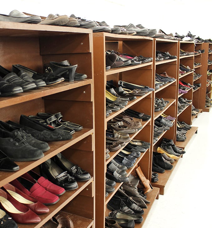 Shoe heaven or footwear museum? Either way, these neatly organized shelves hold more potential new best friends for your feet than a podiatrist convention.