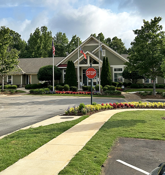 First impressions matter, and Sun City Peachtree nails it. The welcoming clubhouse entrance, with its manicured landscaping, says "retirement done right" before you even step inside.