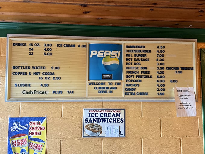 Menu board nostalgia! Where else can you still get a proper movie feast without needing a small loan? Cash only&mdash;just like the good old days.