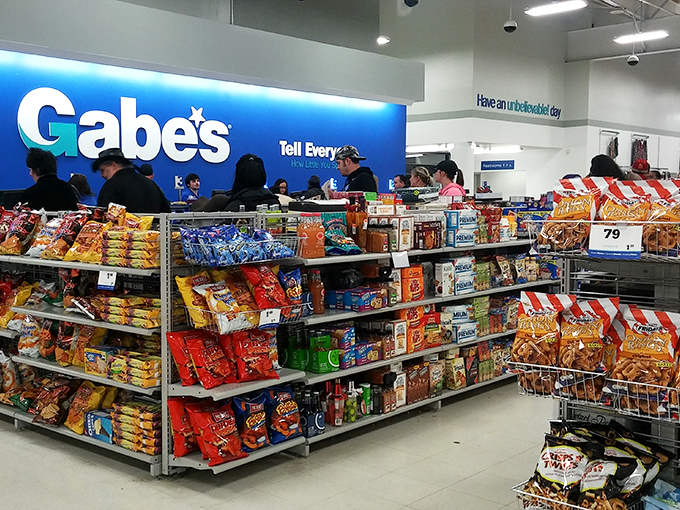 The snack section near checkout &ndash; because hunting for deals works up an appetite that only discounted gourmet treats can satisfy.