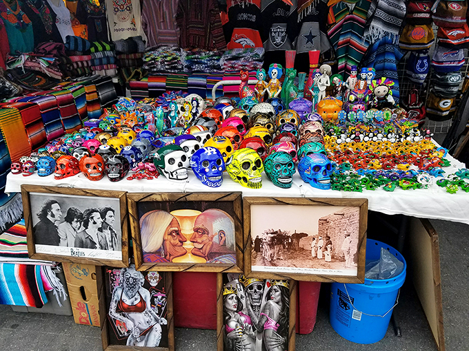 A kaleidoscope of colorful skulls and Frida Kahlo portraits. Cultural treasures that transform any home from "nice" to "conversation starter."