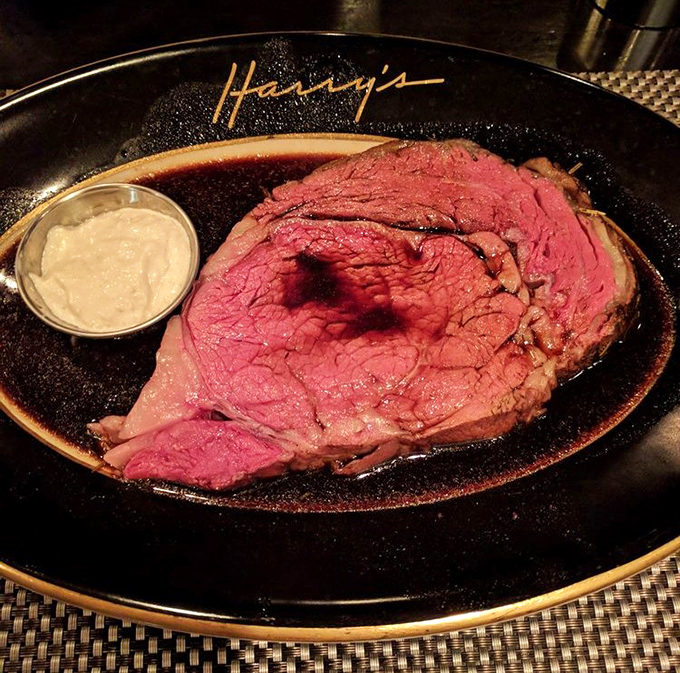 Behold the prime rib in all its rosy-pink glory - thick slices that would make even your pickiest dinner guest weep tears of pure joy.