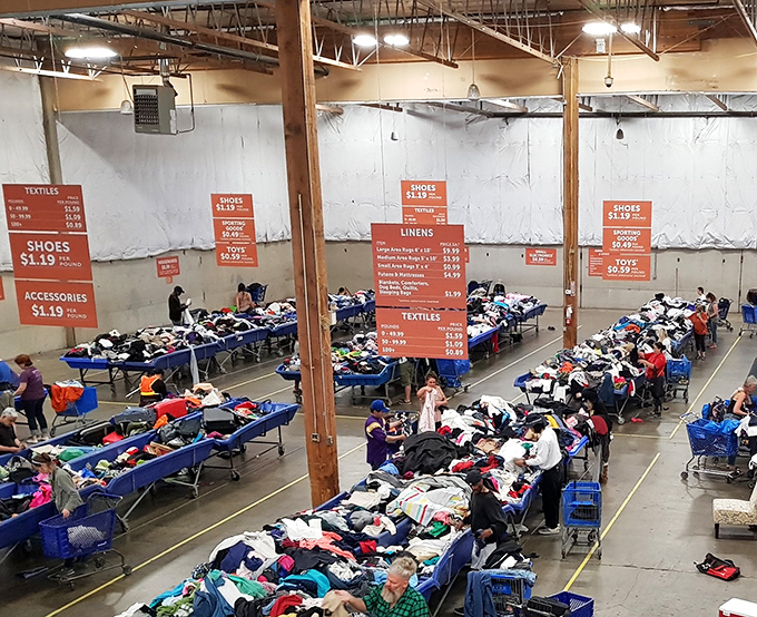 The legendary "bins" in their natural habitat. This isn't shopping&mdash;it's an archaeological expedition where yesterday's castoffs become tomorrow's conversation pieces.