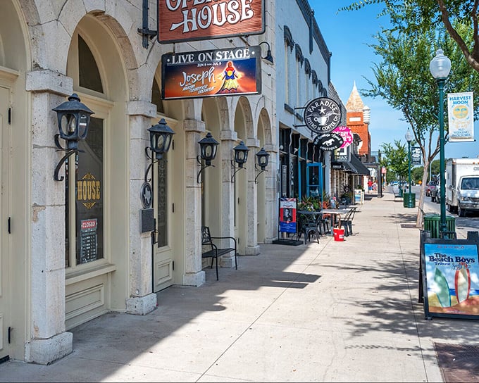 Granbury's Opera House anchors a street where entertainment and espresso coexist beautifully, proving culture thrives perfectly well beyond big city limits.