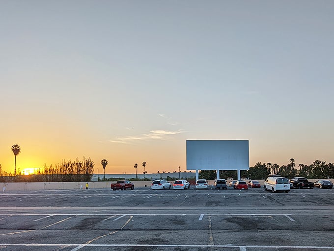 Nature's opening act: a California sunset creates the perfect backdrop for an evening of outdoor movie magic.