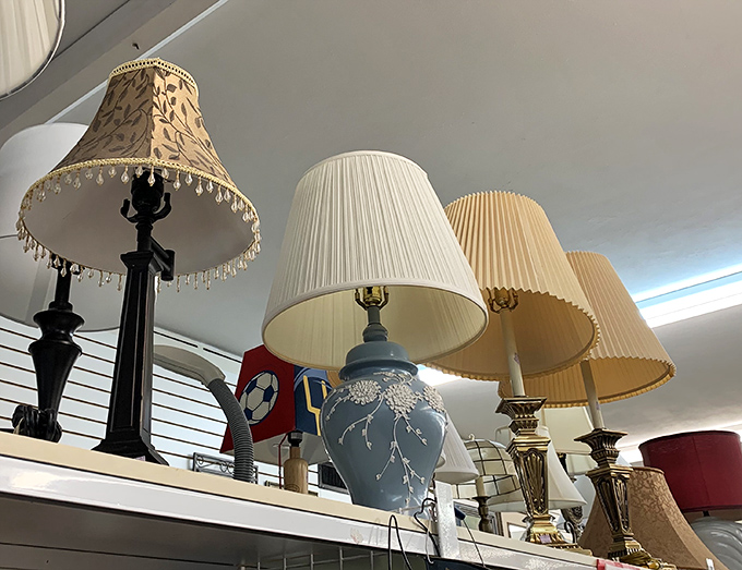 The lamp section: where vintage elegance meets modern bargain hunting. That beaded lampshade has definitely seen some conversations worth illuminating.