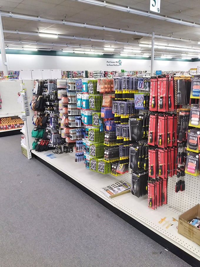 Office supplies and tools arranged with military precision. The perfect place to stock up before your next DIY project inevitably requires three trips anyway.