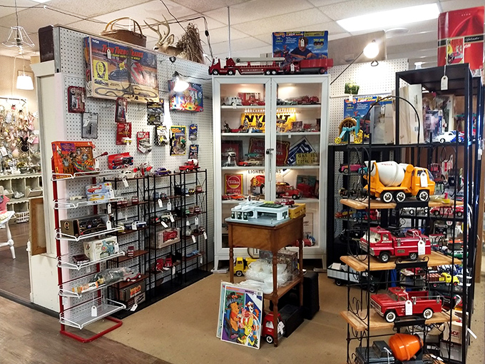 Toy heaven for grown-ups with unresolved childhood wishes. That exact fire truck you begged Santa for in 1965? It's here.