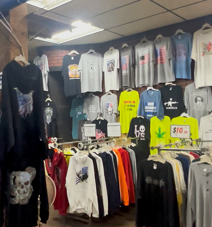 Fashion statements from every era hang in suspended animation. These graphic tees speak volumes about American culture without saying a word.