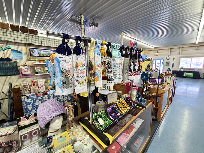 Inside, booths burst with colorful kitchen towels and handcrafted items&mdash;proof that someone, somewhere, has exactly what you didn't know you needed.