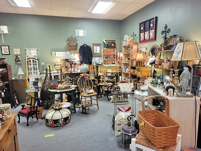 This mint-walled vendor space could furnish an entire home with character pieces that each tell their own story.