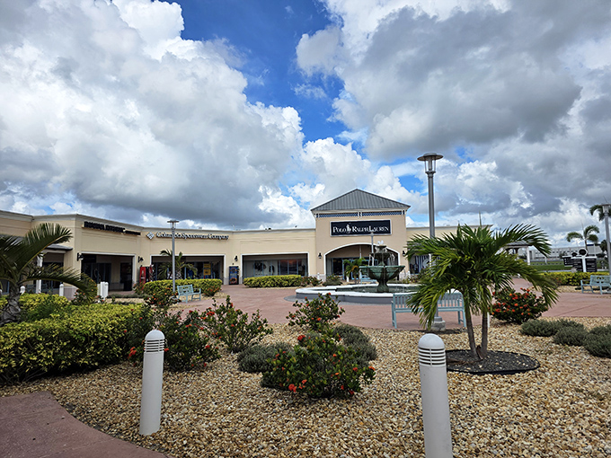 Polo Ralph Lauren's pristine storefront basks under Florida's blue skies, tempting passersby with the promise of preppy style at non-yacht-club prices.