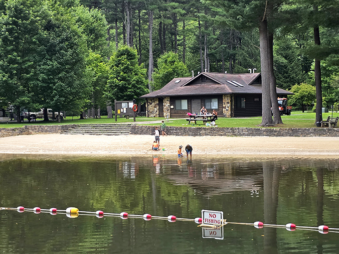 The swimming area proves that happiness doesn't require water slides &ndash; just cool creek water and sandy toes.