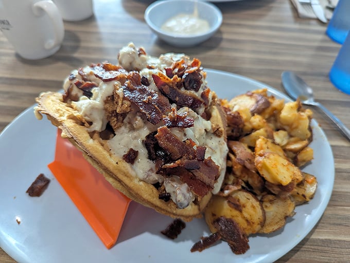 The waffle taco isn't just breakfast&mdash;it's architecture, sculpture, and pure genius folded into one handheld masterpiece. Bacon as roof tiles? Brilliant!