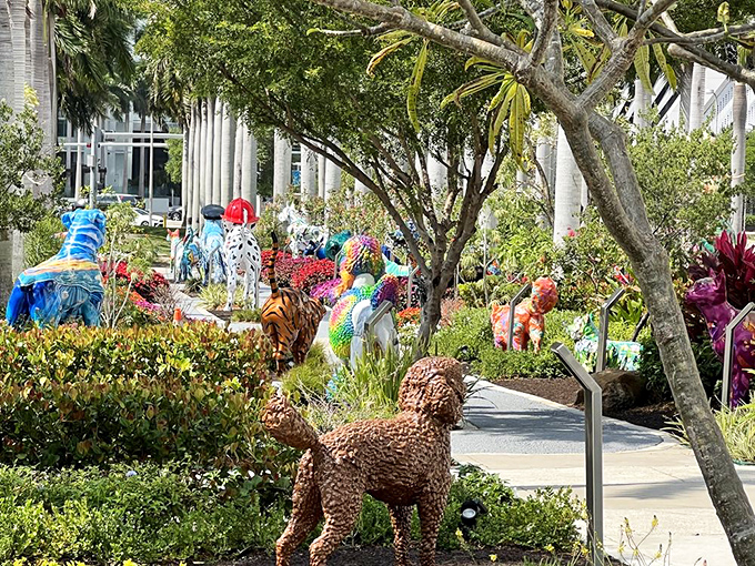The garden's menagerie comes to life under Florida's sunshine. Each turn reveals another delightfully decorated four-legged friend.